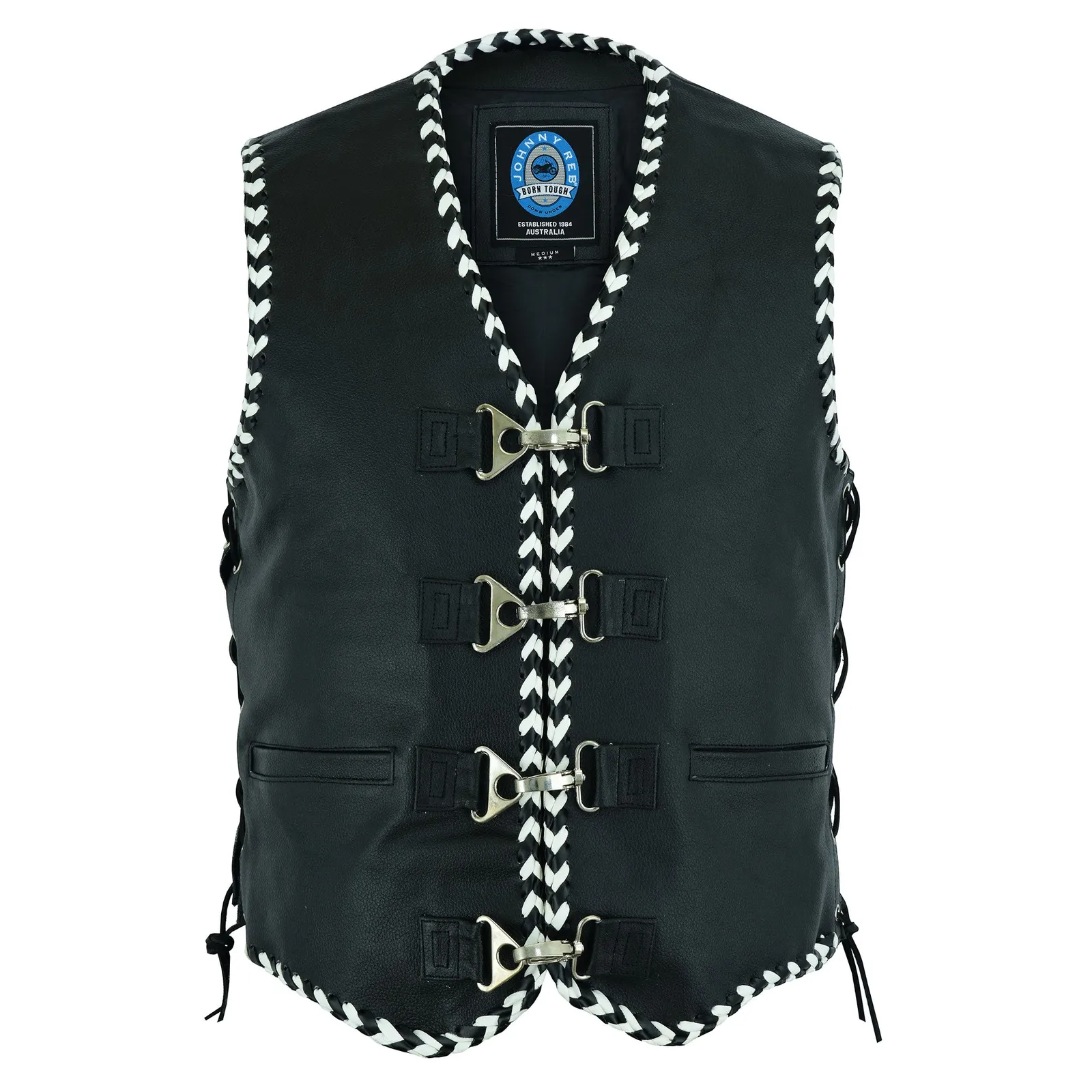 Johnny Reb Mens Springbrook Leather Vest - Black/White