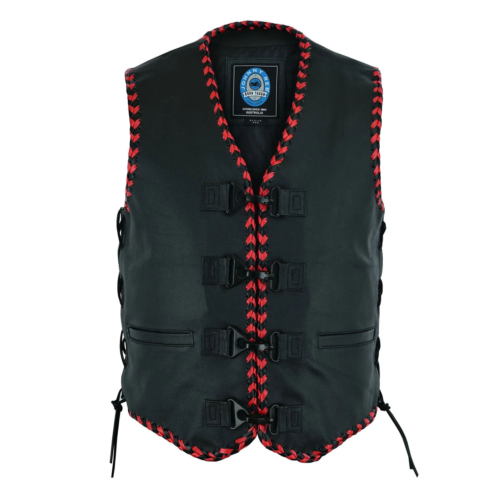 Johnny Reb Mens Springbrook Leather Vest - Black/Red